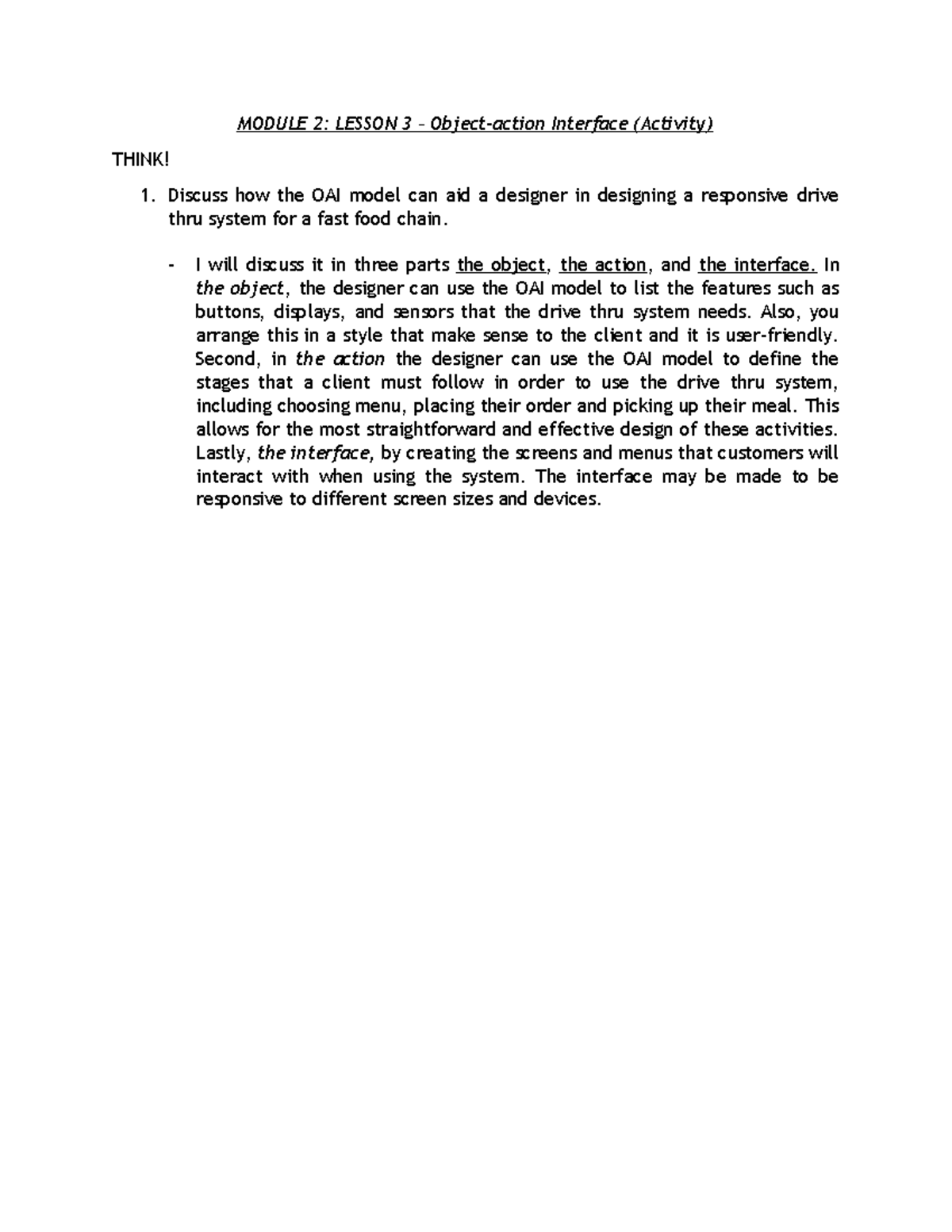 Patajo-Module 2 Lesson 3 Activity - MODULE 2: LESSON 3 – Object-action ...