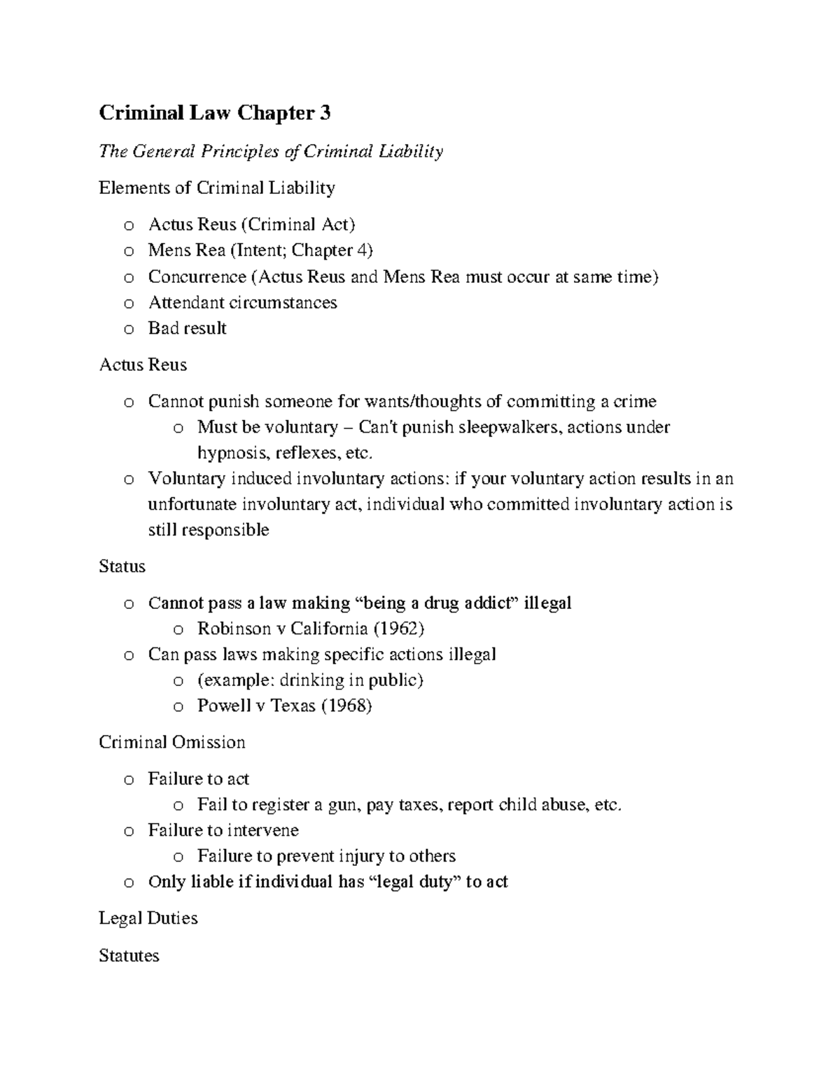 Criminal Law CH 3 Notes: Principles of Criminal Liability - Hannah ...