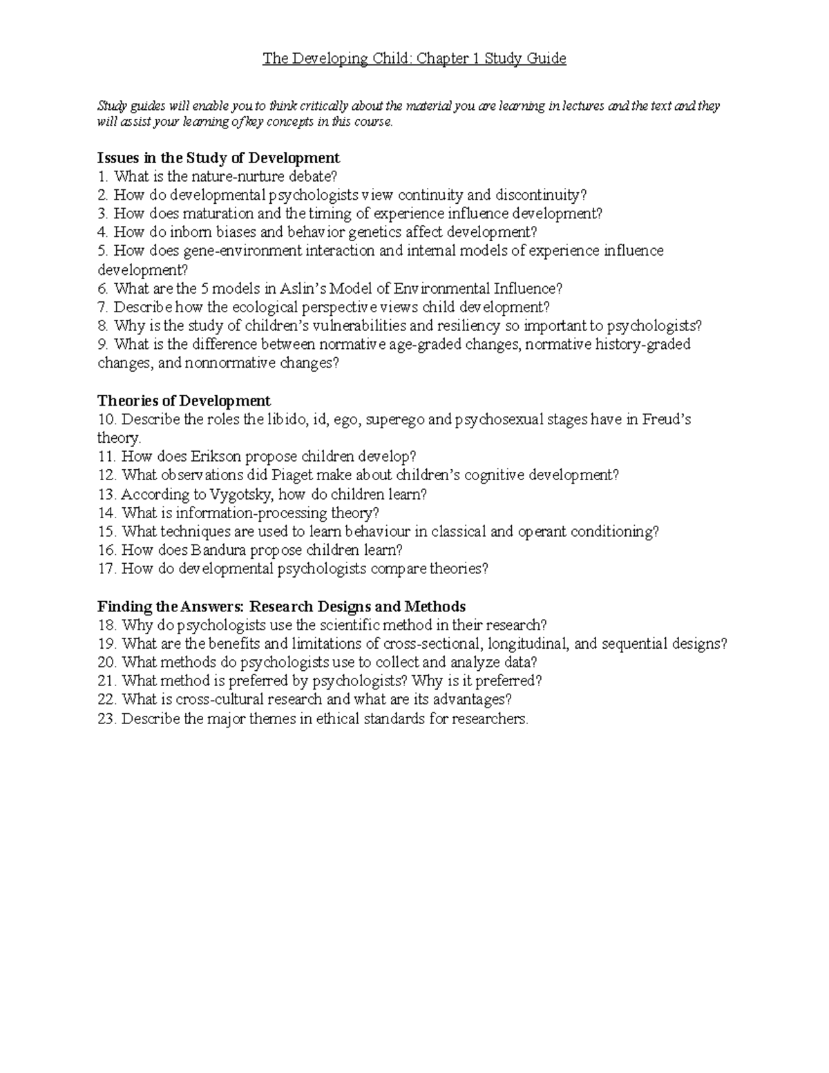The Developing Child: CH 1 - Study Guide and Key Concepts - Studocu