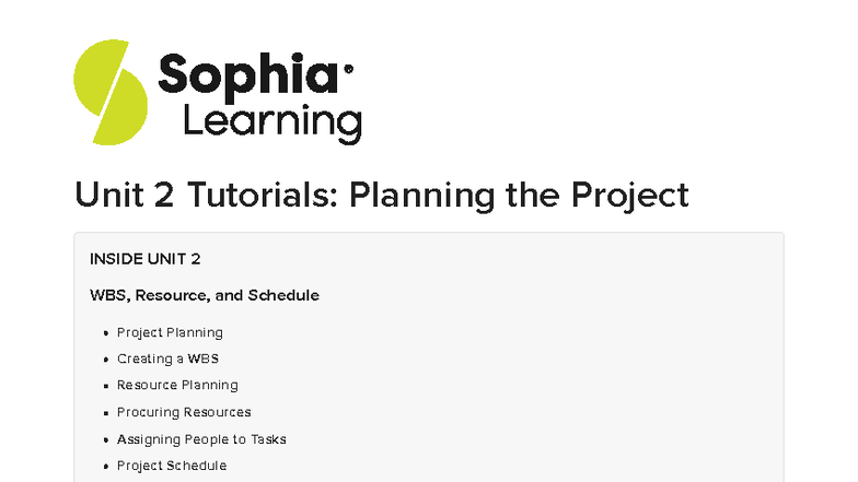 Unit 2 Tutorials: Project Planning, WBS, and Resource Management - Studocu