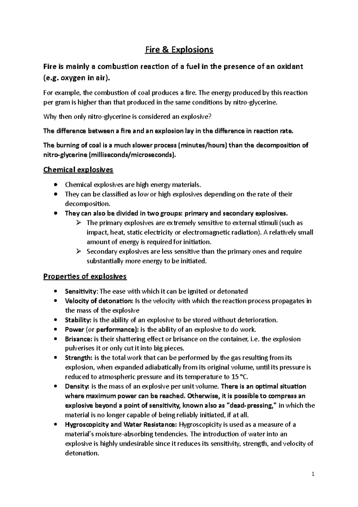 Fire & Explosion - Overview of fire & explosives - in particular the ...