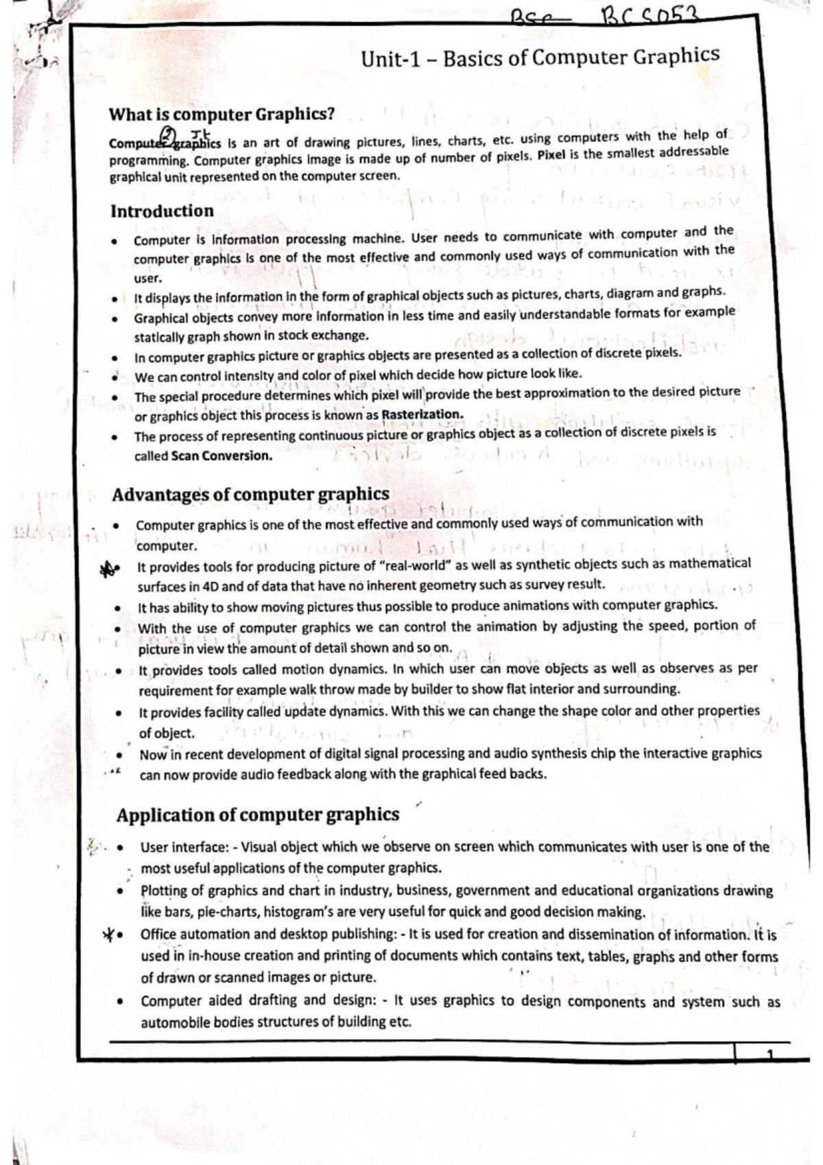 BSC BCS053 Basics of Computer Graphics: Key Concepts and Applications ...