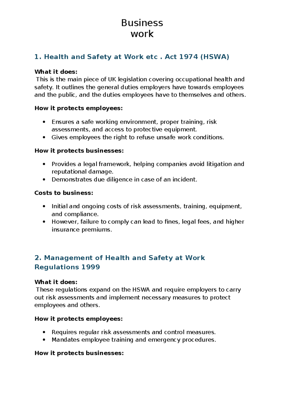 Health and Safety Regulations Overview (HSWA, RIDDOR) - Studocu