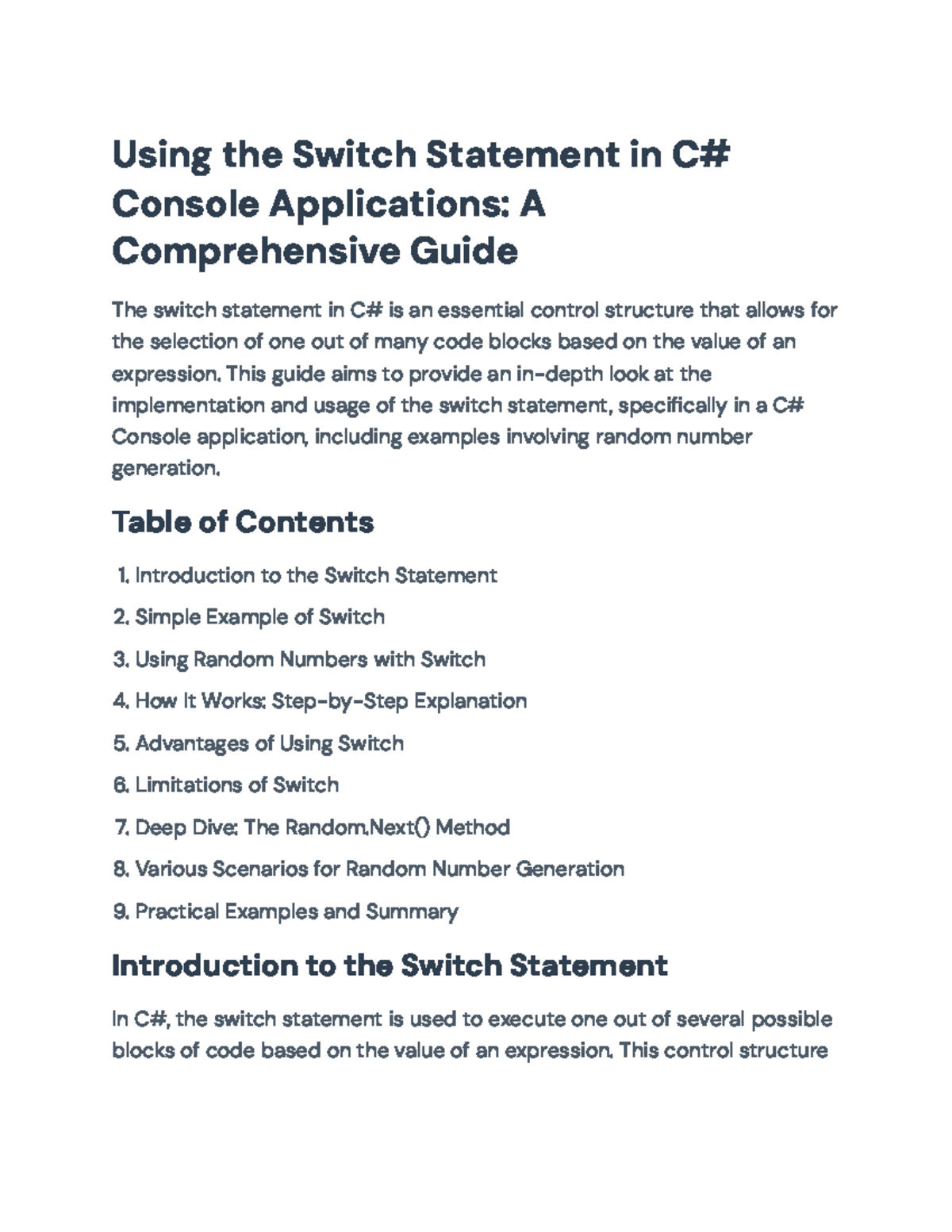 C Console Apps A Comprehensive Guide To Switch Statement Studocu