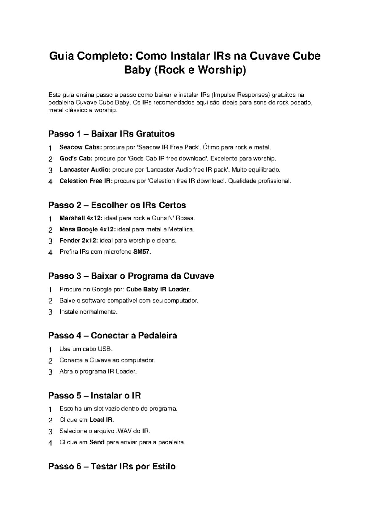 Guia Completo: Instalação de IRs na Cuvave Cube Ba - Studocu