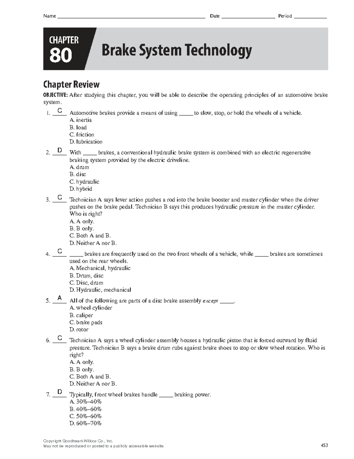 CH80 Brake System Technology - Chapter Review Notes - Studocu