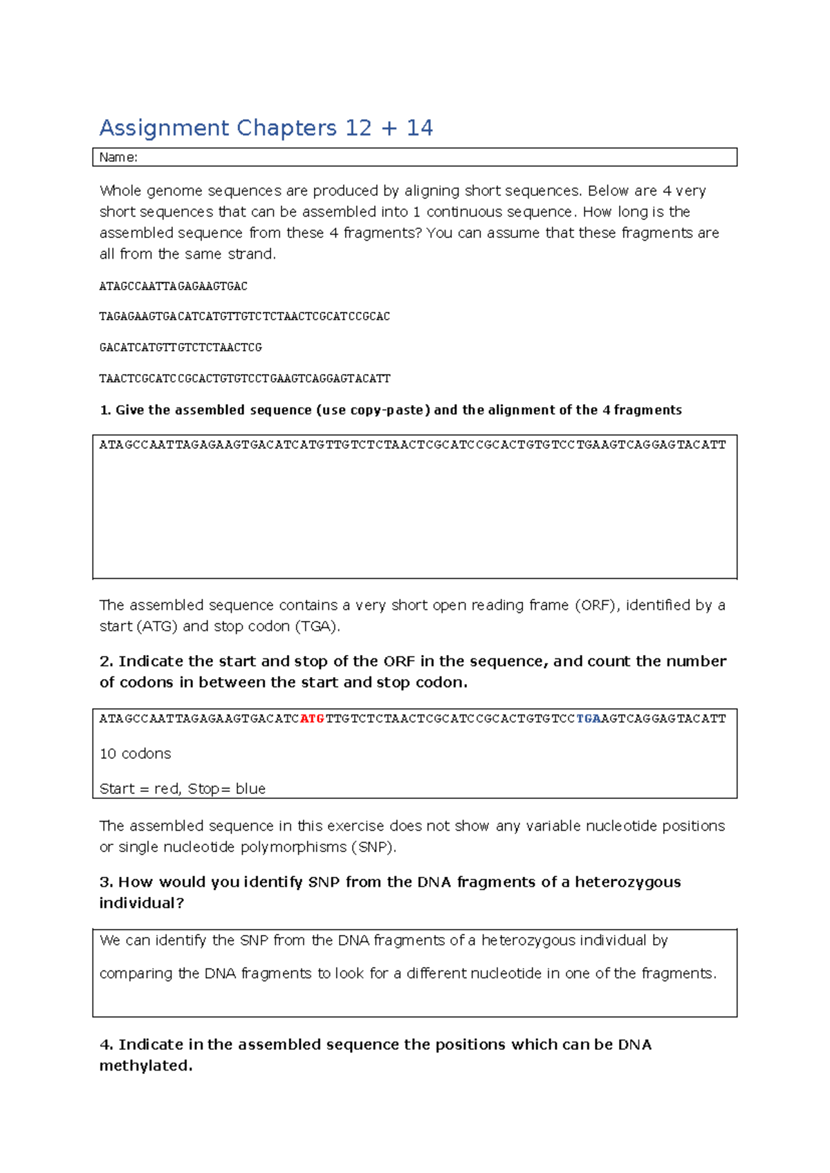 Assignment Notes: Genome Assembly for Chapters 12 & 14 - Studeersnel