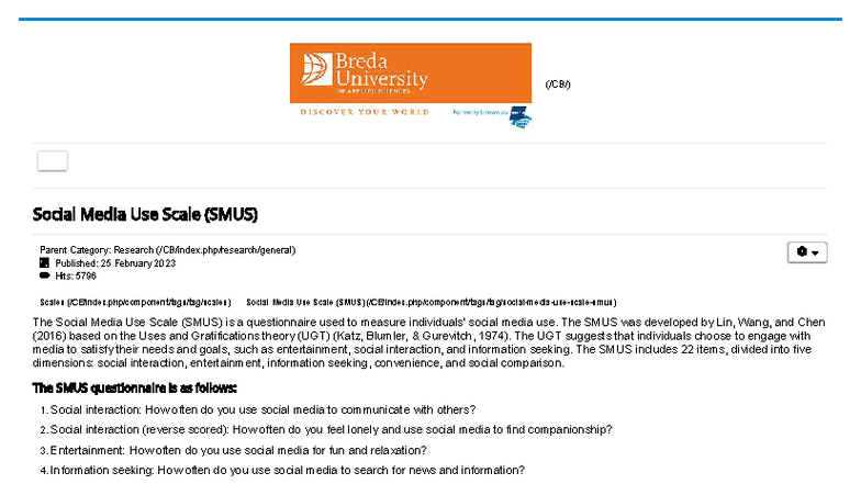 Social Media Use Scale (SMUS) Overview and Dimensions Analysis - Studocu