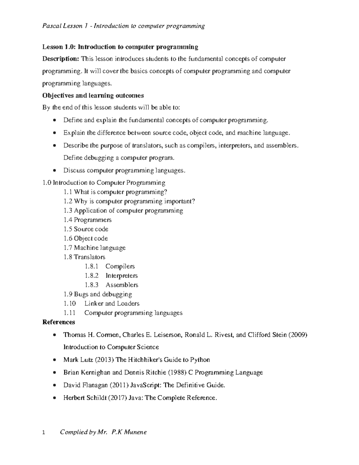 Pascal Lesson 1: Intro to Computer Programming Concepts and Languages - Studocu