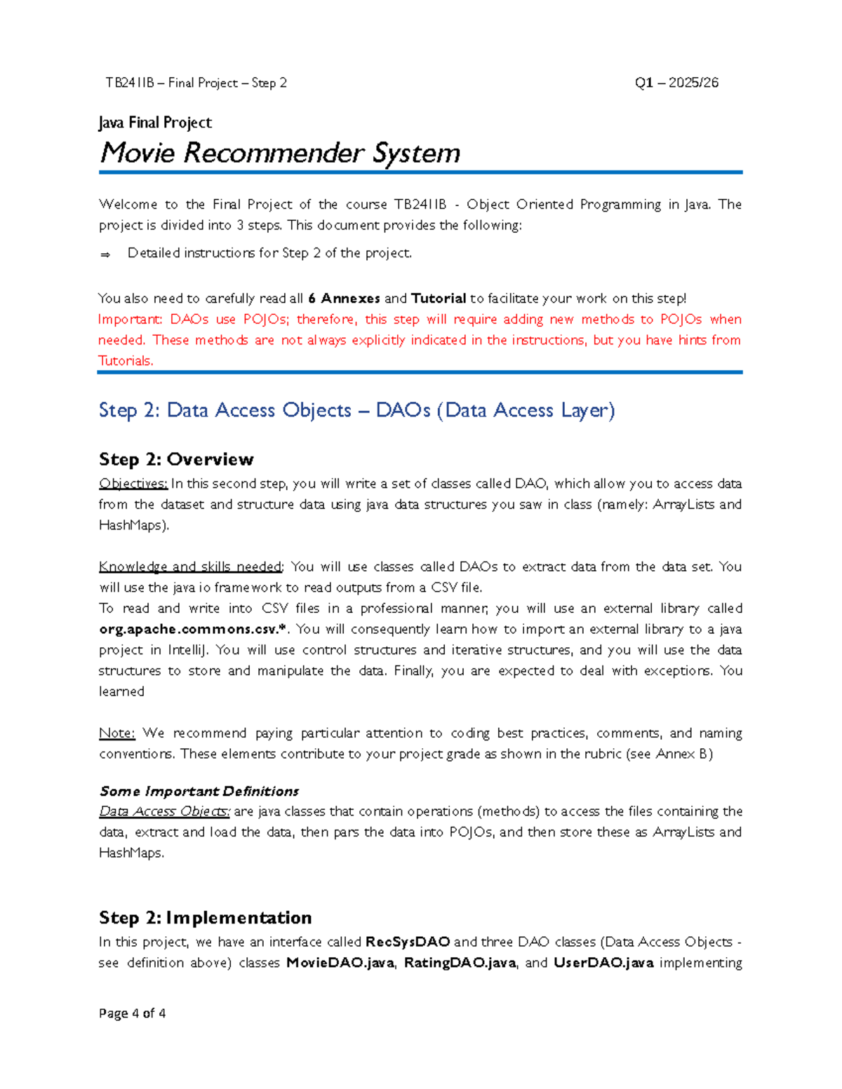 TB241IB Final Project Step 2: Java DAO Implementation Guide - Studeersnel