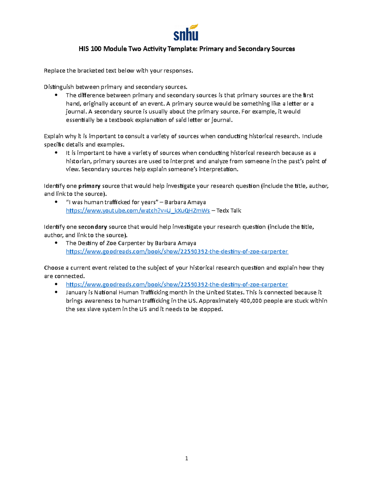 HIS 100 Module Two Activity Sources - HIS 100 Module Two Activity ...