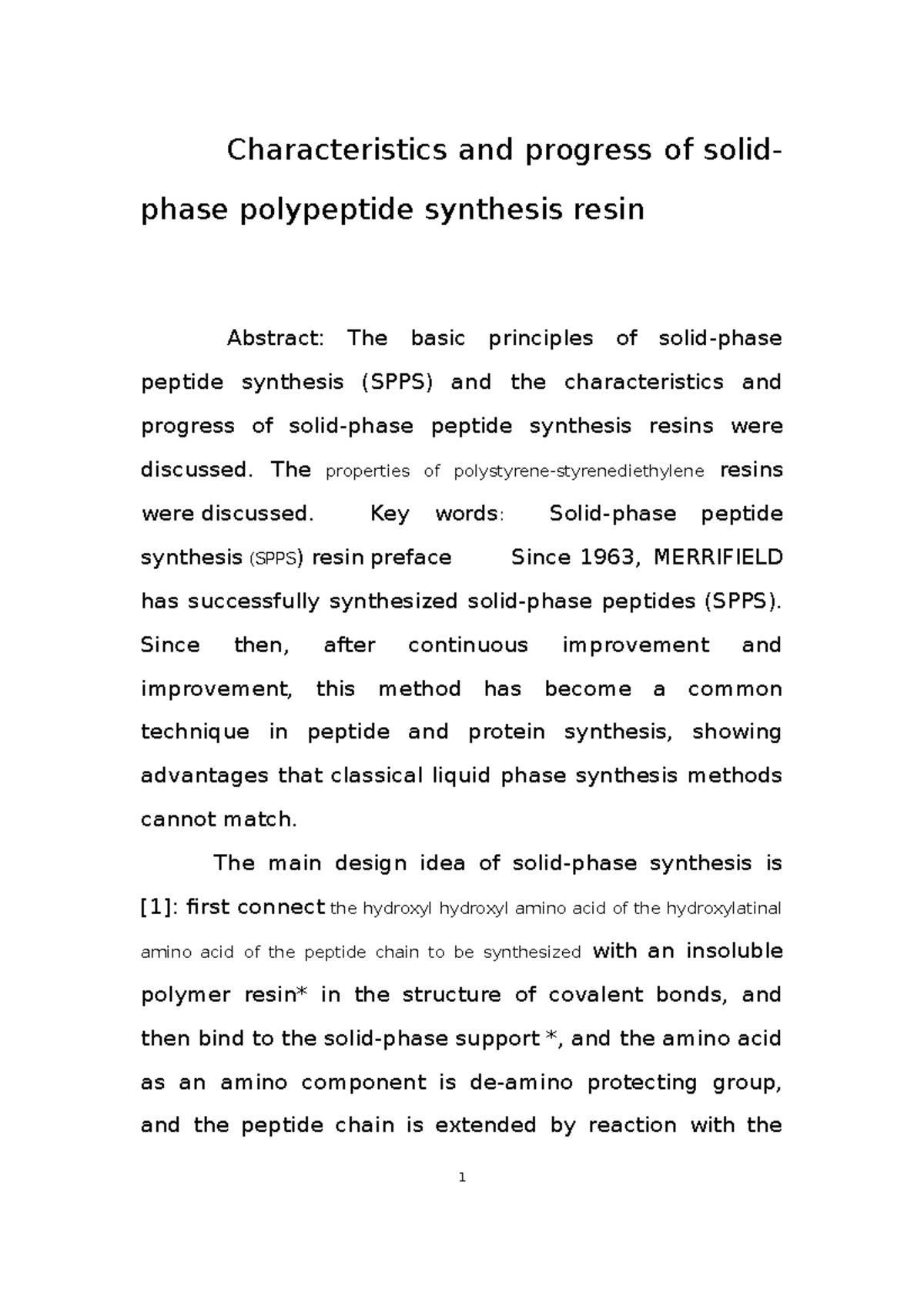 Characteristics and Advances in SPPS Resin: A Comprehensive Overview ...