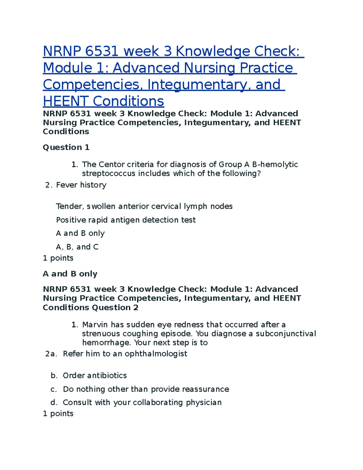NRNP 6531 Midterm Exam - Practice Questions for Advanced Nursing - Studocu