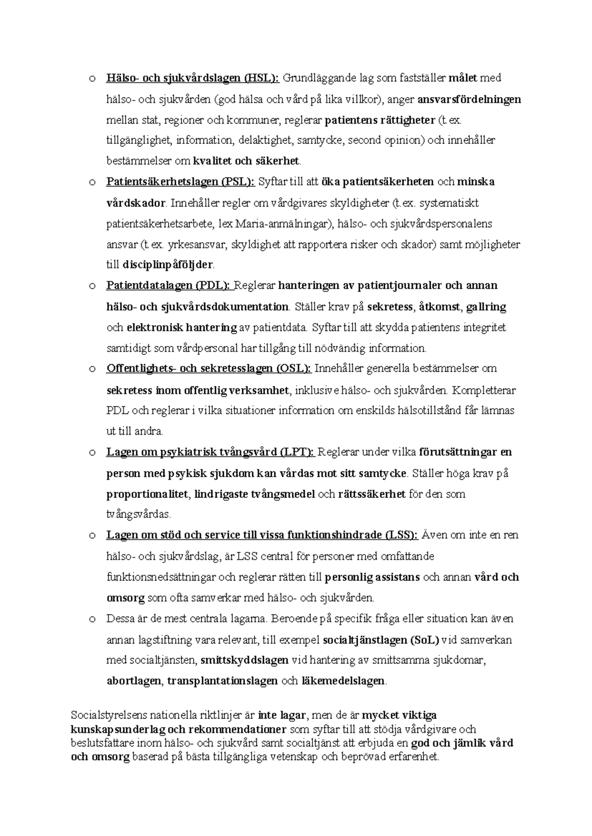 HSL, PSL, PDL, OSL, LPT, LSS: Centrala Hälsosjukvårdslagar och ...