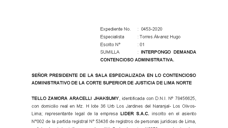Demanda Contenciosa Administrativa - Exp. 481241485 - Tello Zamora ...
