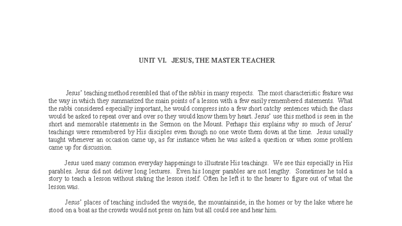 Jesus, The Master Teacher: Insights from the Sermon on the Mount - Studocu
