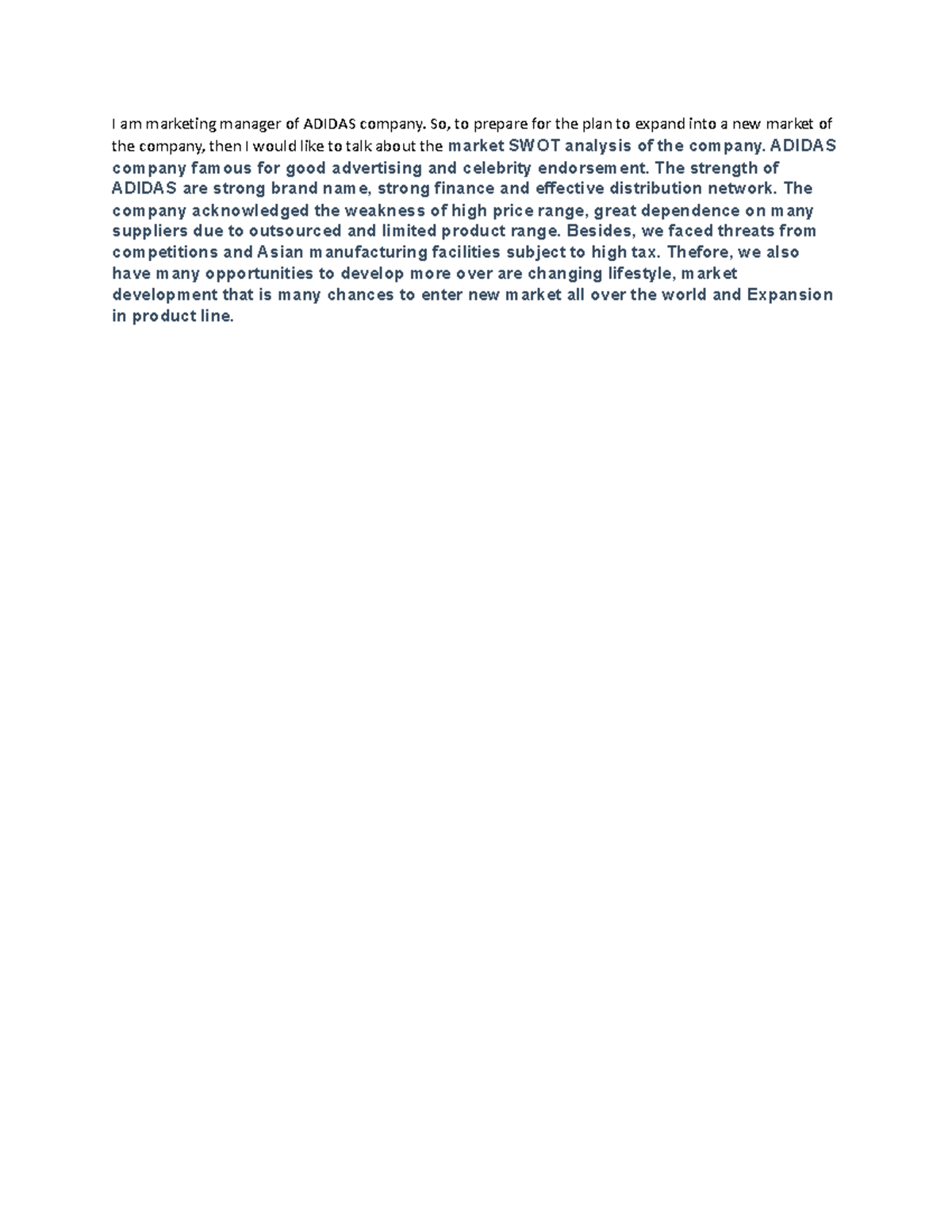 SWOT Analysis for Market Expansion Plan - Adidas Marketing Strategy ...