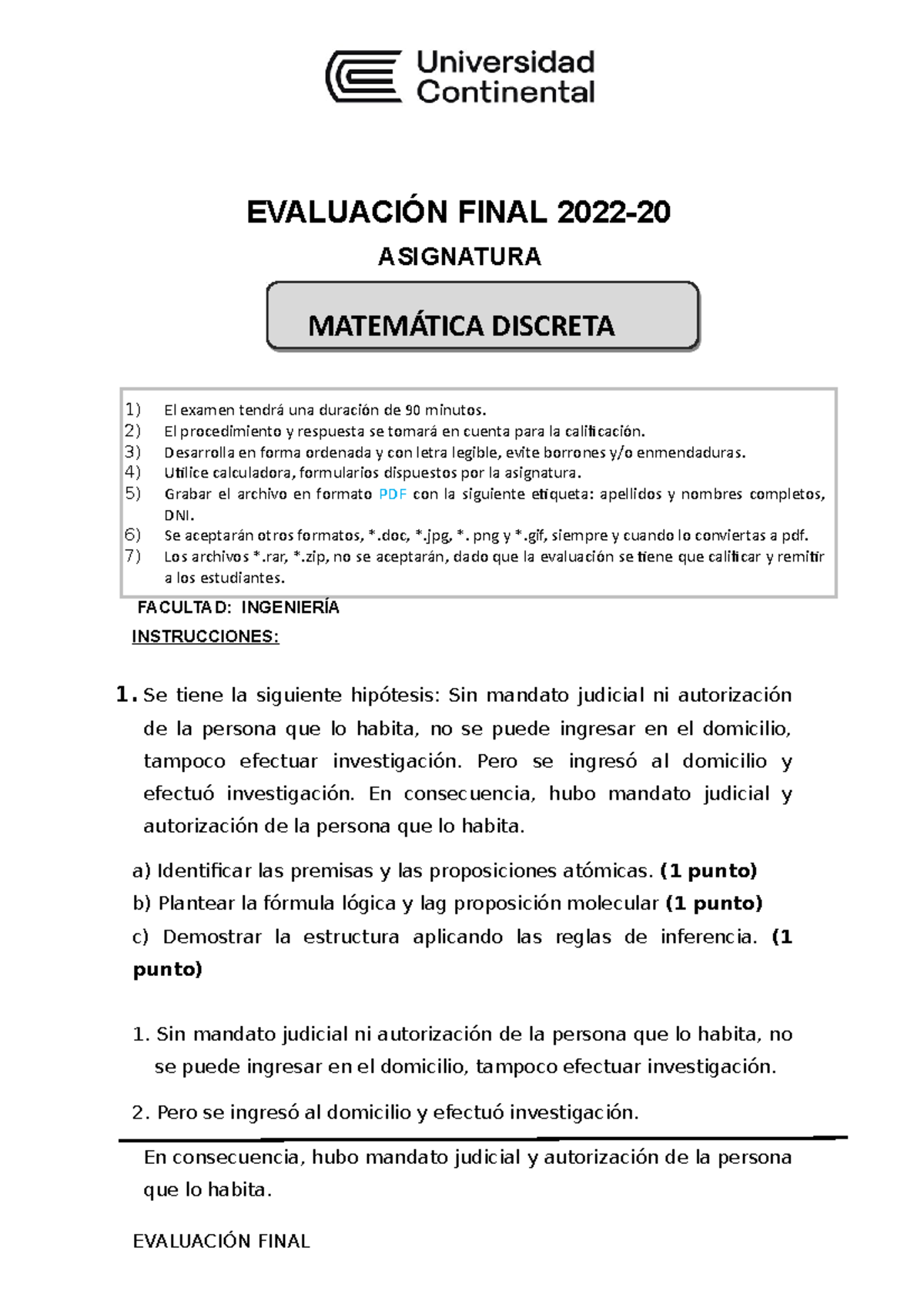 Plantilla Evaluación Final Matemática Discreta 2022 20 Resuelto - EVALUACIÓN FINAL 2022 ...