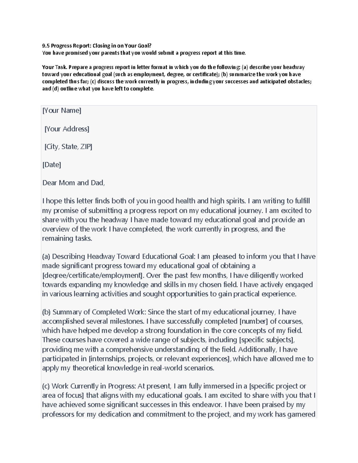 9 - mẫu progress report - 9 Progress Report: Closing in on Your Goal ...