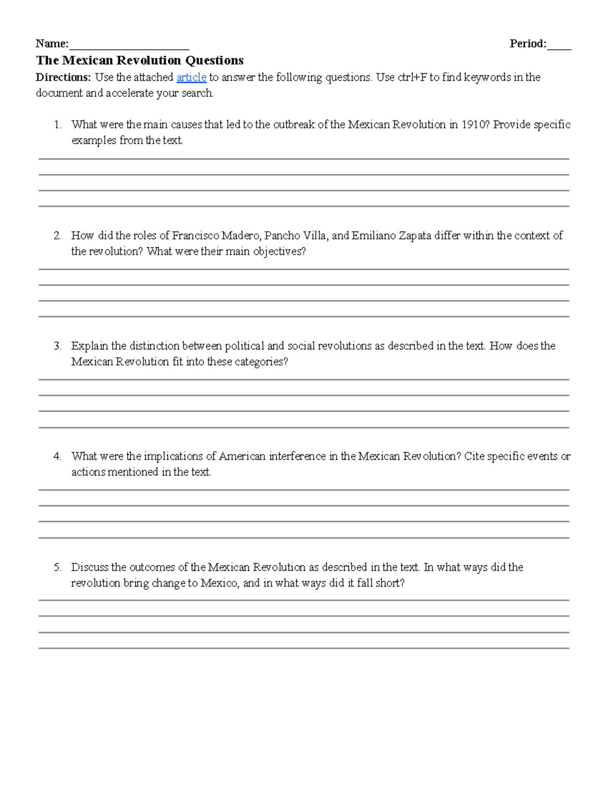 Mexican Revolution Questions: Key Insights & Analysis Guide - Studocu