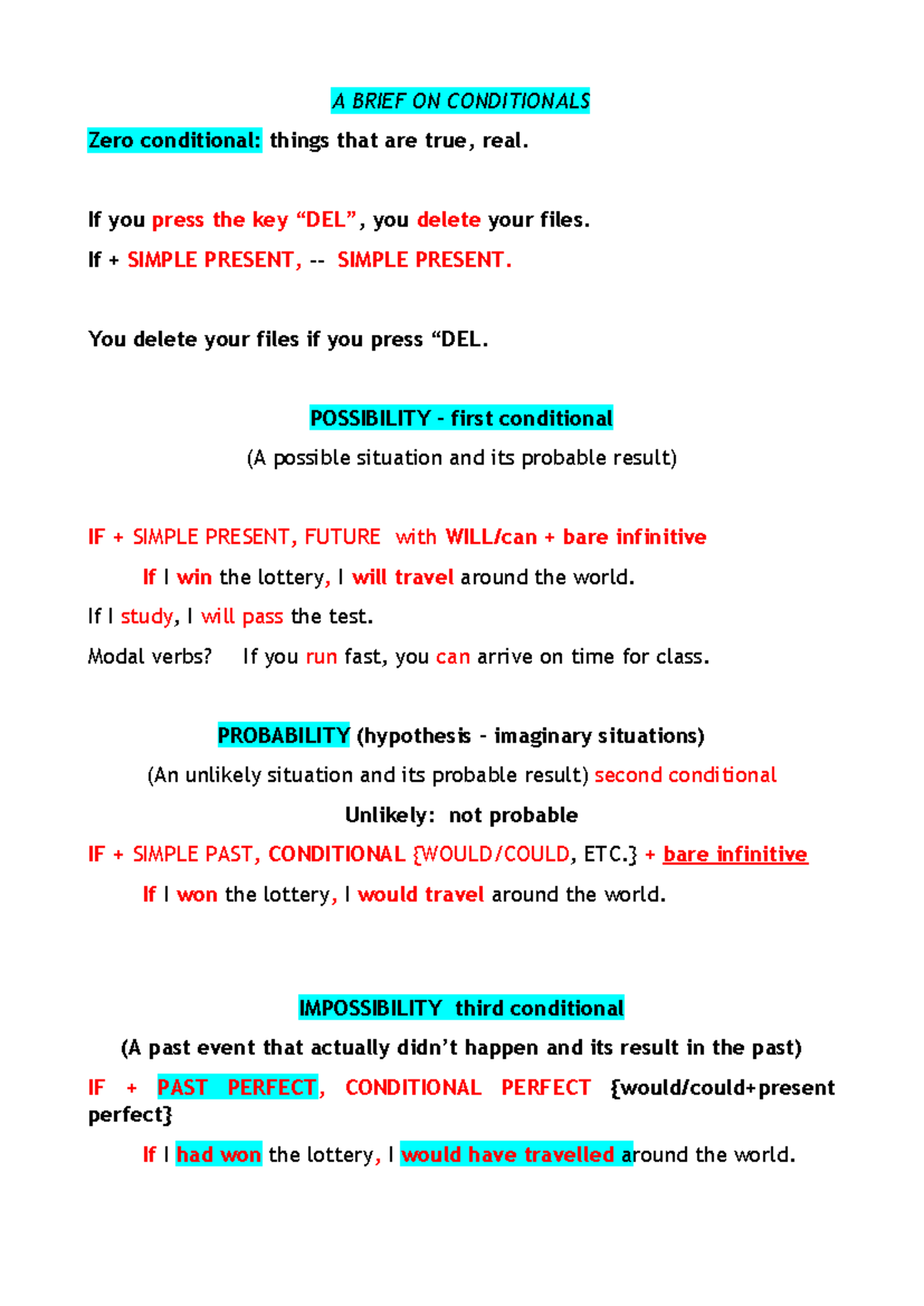 Conditionals Overview - General Handout - ENG 101 - Studocu