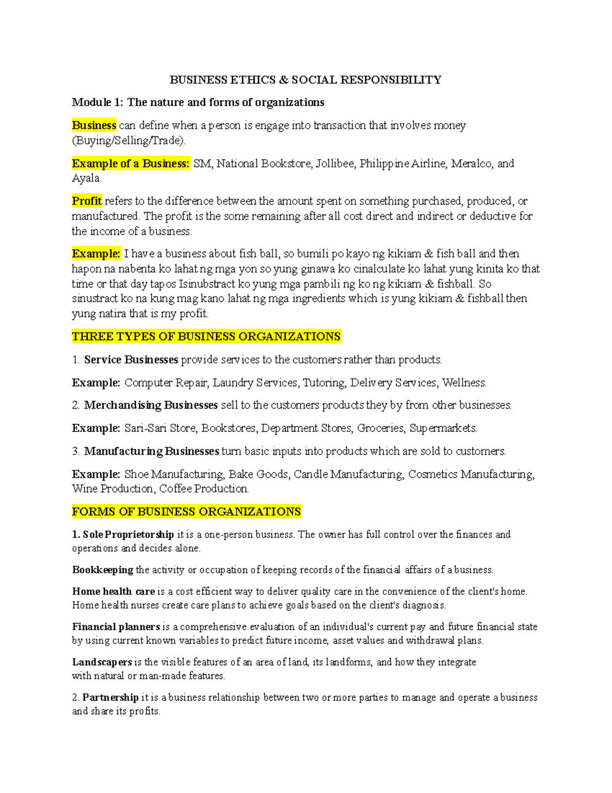Module 1: Business Ethics & Social Responsibility Overview - Studocu