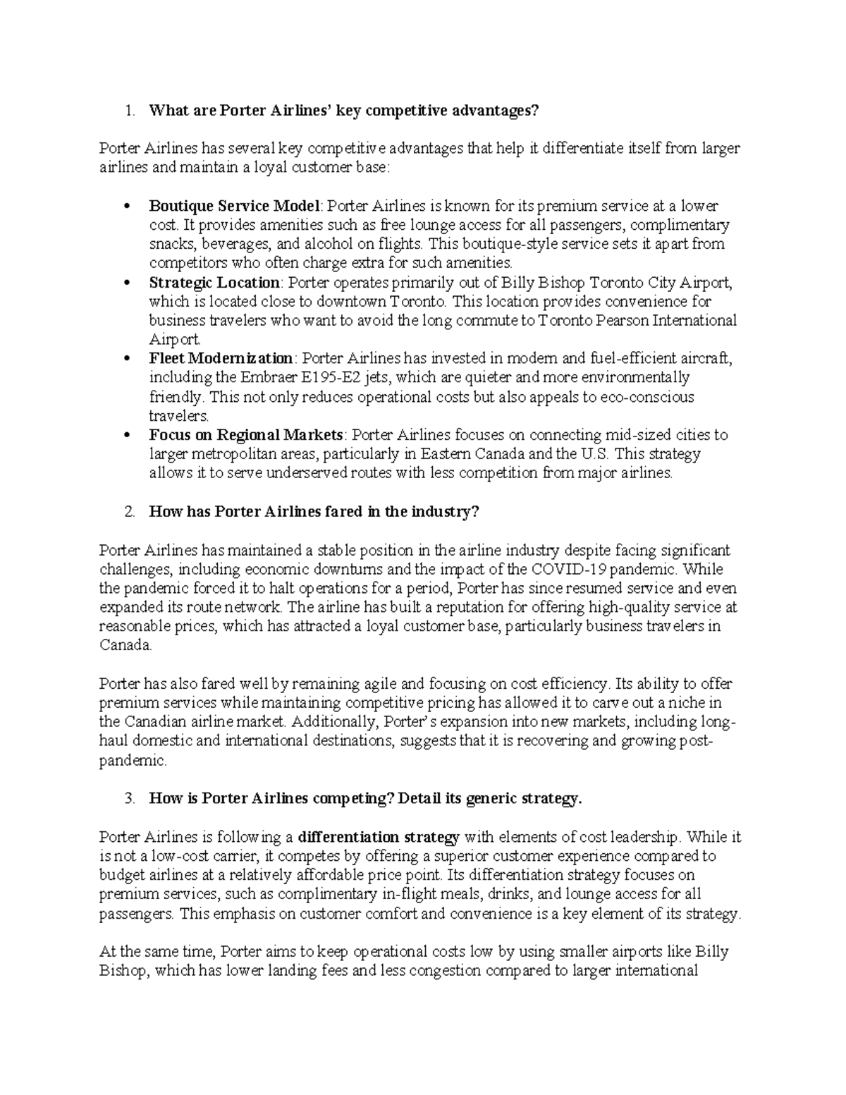 Porter Airlines CASE Study: Competitive Advantages and Strategic Growth ...
