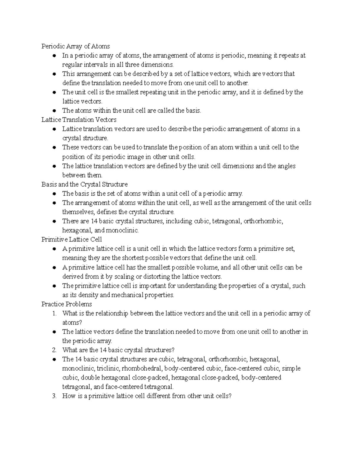 Chapter 1.1: Periodic Array of Atoms & Crystalline Solids Insights ...
