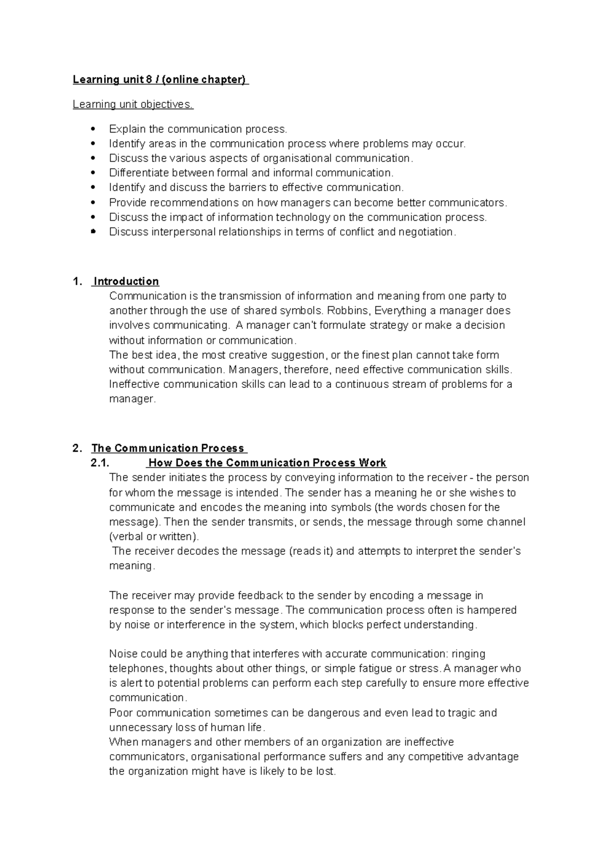 LU 8 - Learning Unit 8 - Effective Organizational Communication ...