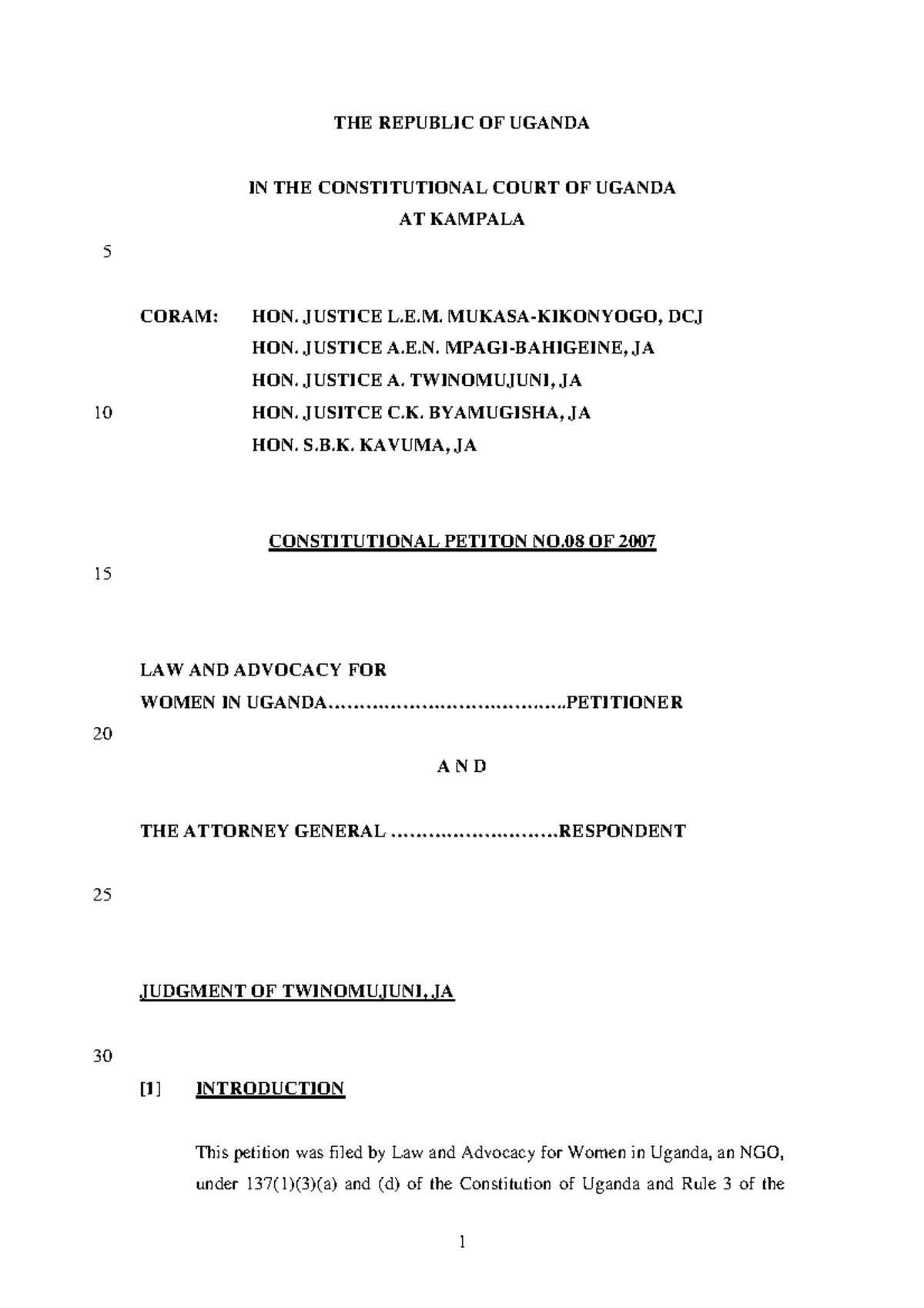 Law and Advocacy for Women in Uganda v. Attorney General: FGM Case No ...