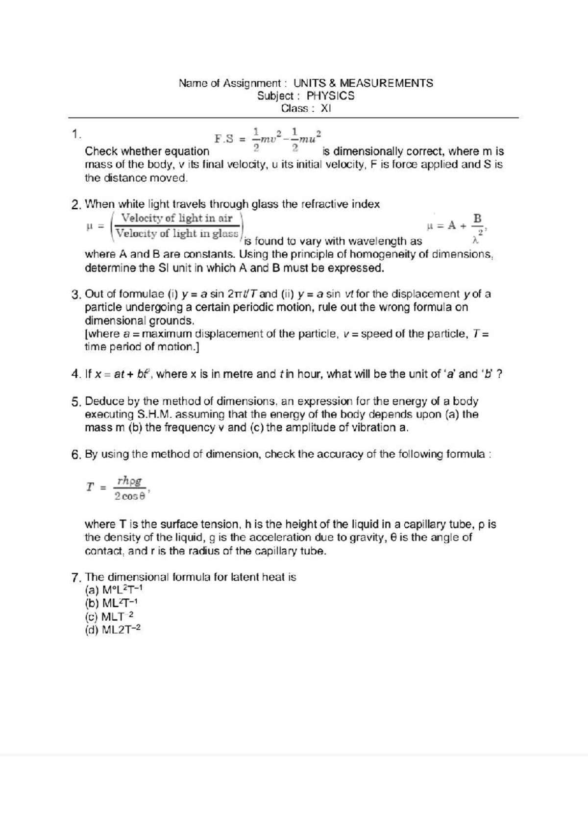 Units and Measurements: Dimensional Analysis in Physics XI - Studocu