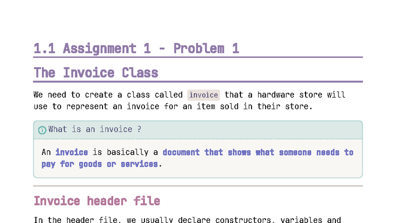 1.1 Assignment 1 - Problem 1: The Invoice Class Explained - Studocu