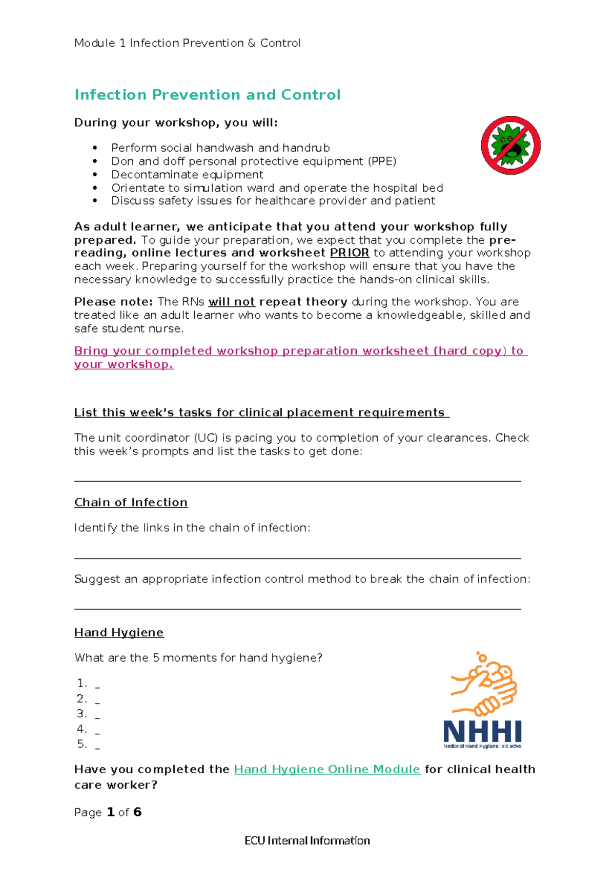 M1 Infection Prevention Control Workshop Prep Guide - Studocu