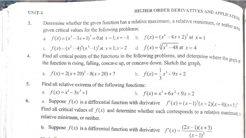 Higher Order Derivatives & Applications: Critical Values & Extrema ...