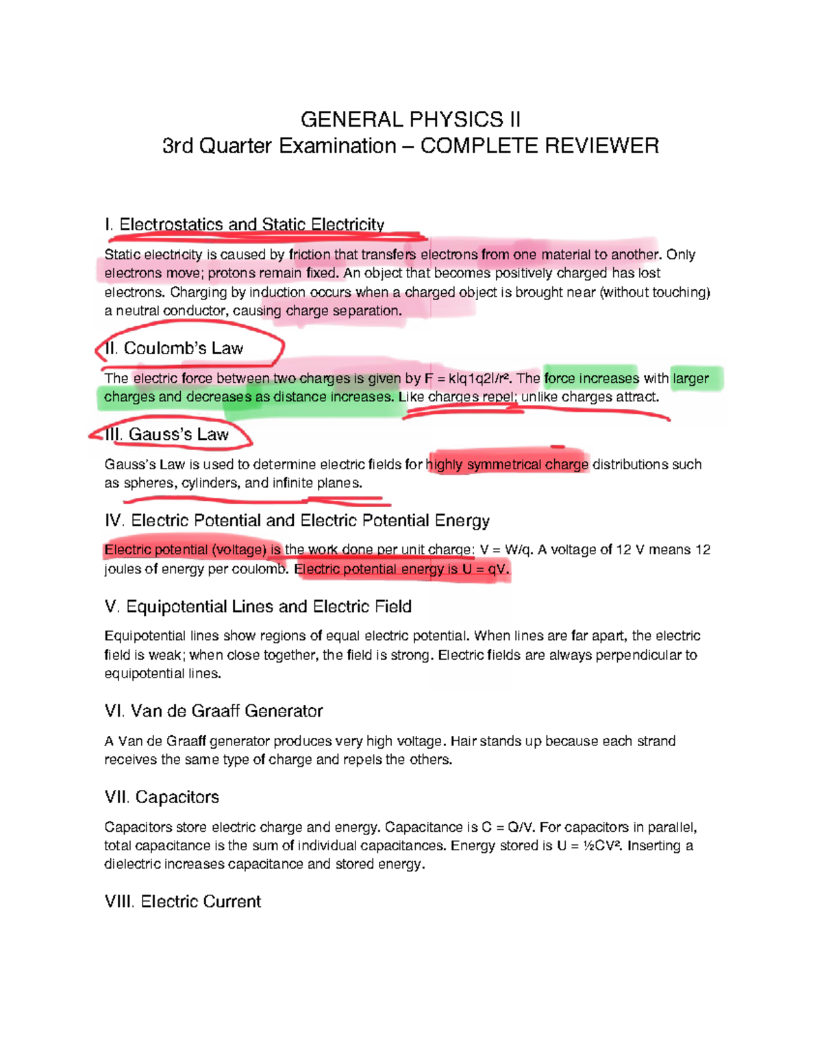 General Physics II 3rd Quarter Exam Complete Reviewer - Studocu