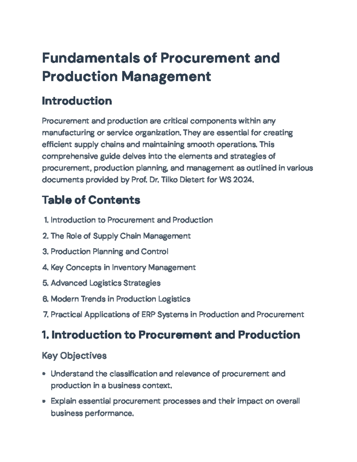 Fundamentals of Procurement and Production Management WS 2024 Guide ...