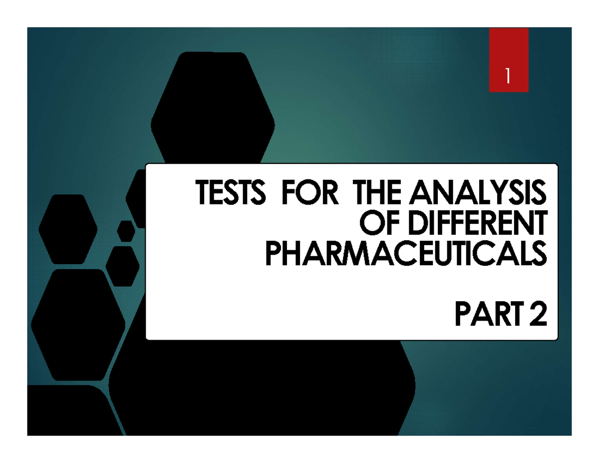 Pharmaceutical Analysis Techniques: Test for Analysis Part 2 - Studocu