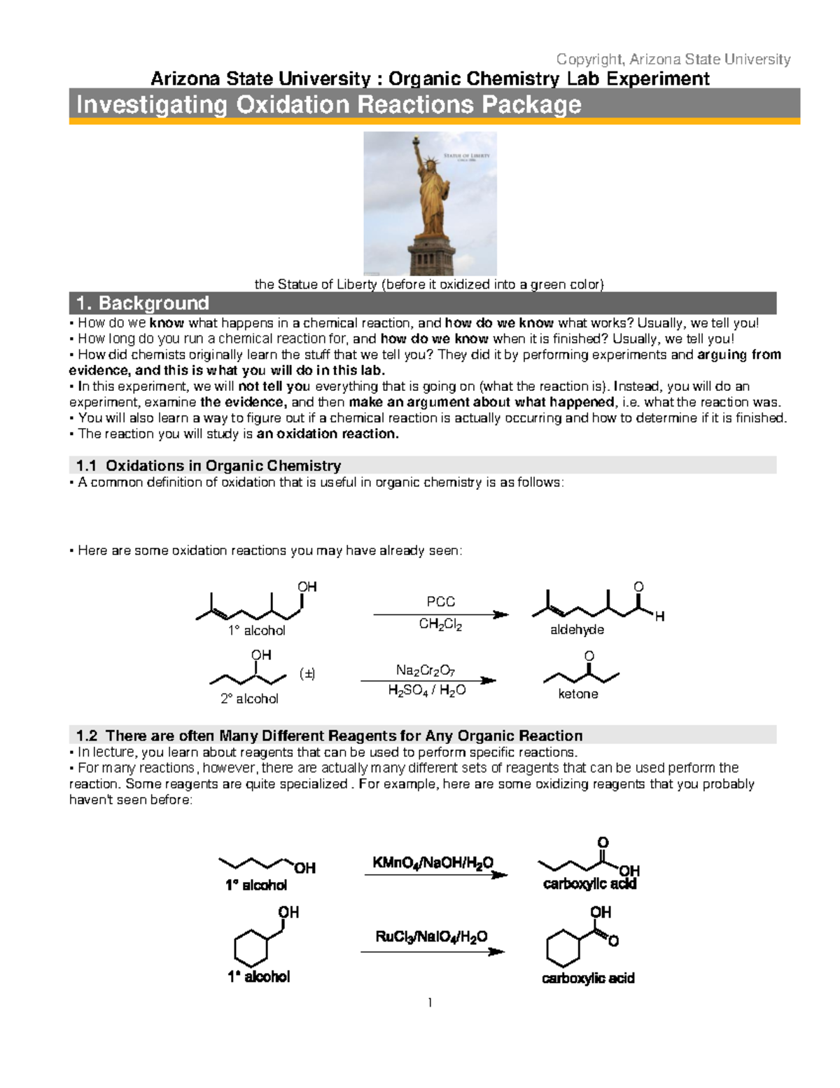 Organic Chemistry Lab (CHM 234): Investigating Oxidation Reactions ...