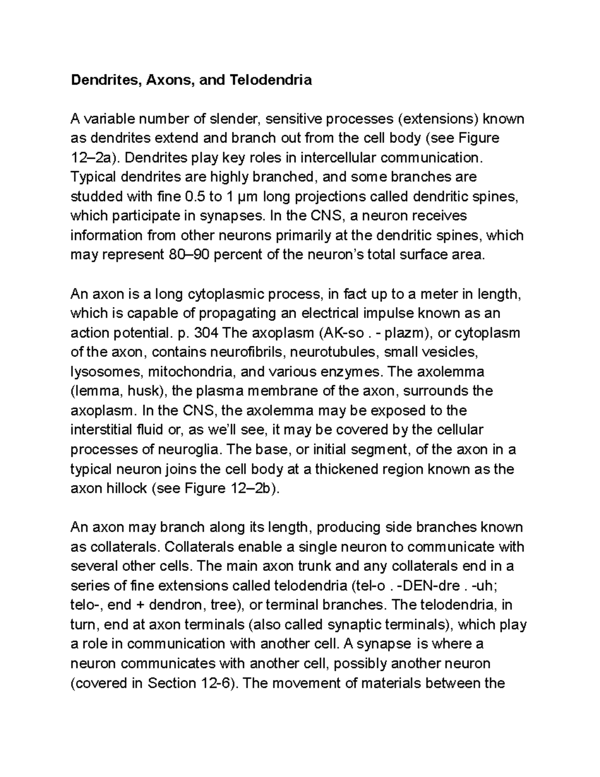 Neuroanatomy: Dendrites, Axons, and Telodendria Overview - Studocu