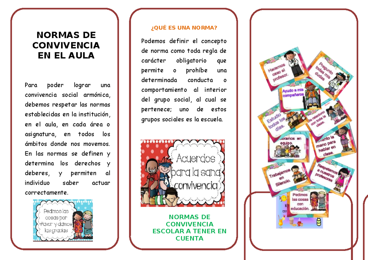 Triptico de Las Normas de Convivencia - Para poder lograr una convivencia social armónica ...