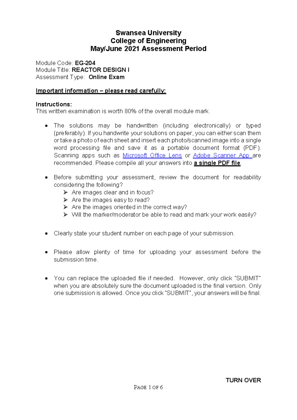 Past Papers - Online Exam Practice for EG-204 Reactor Design I - Studocu