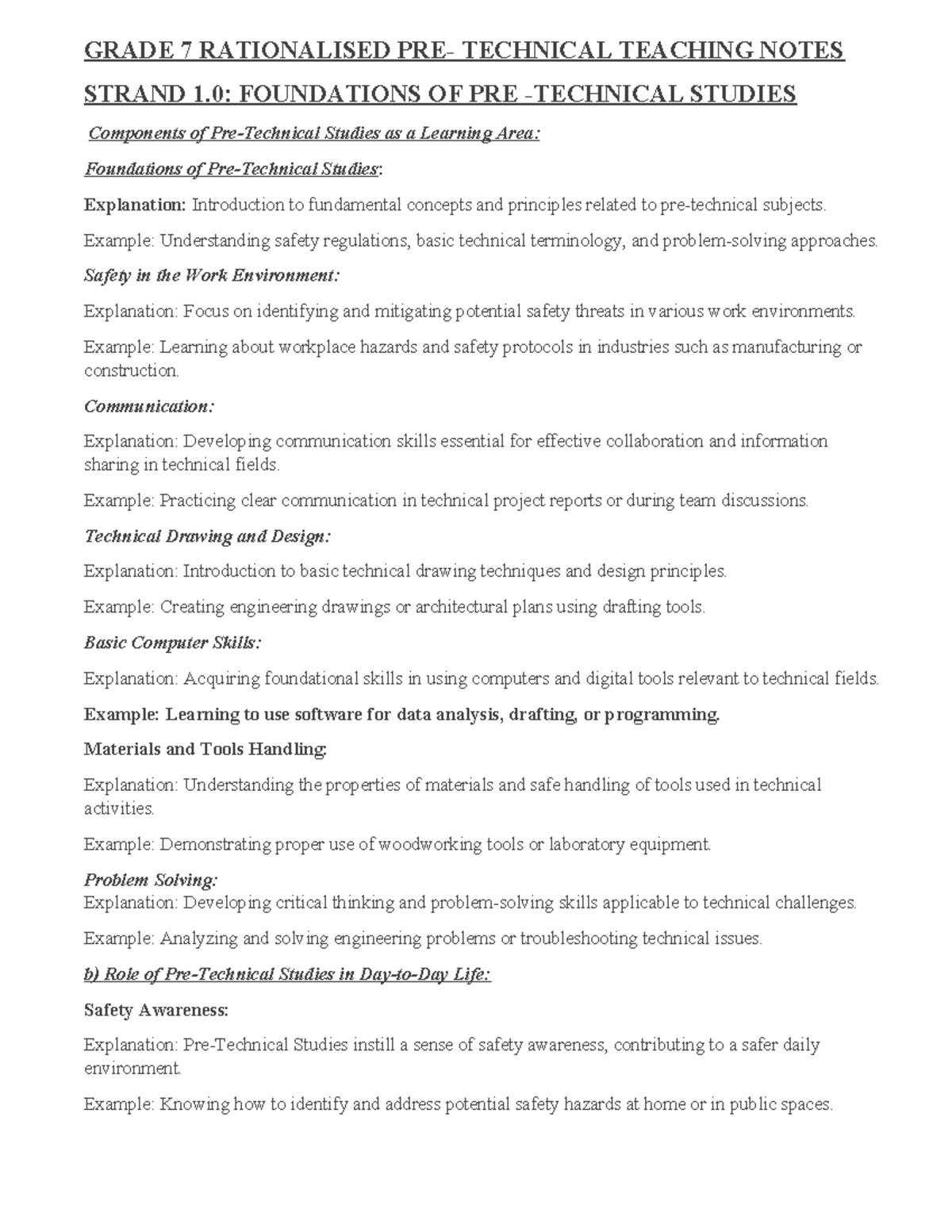 Grade 7 Pre-Technical Teaching Notes: Foundations and Applications ...