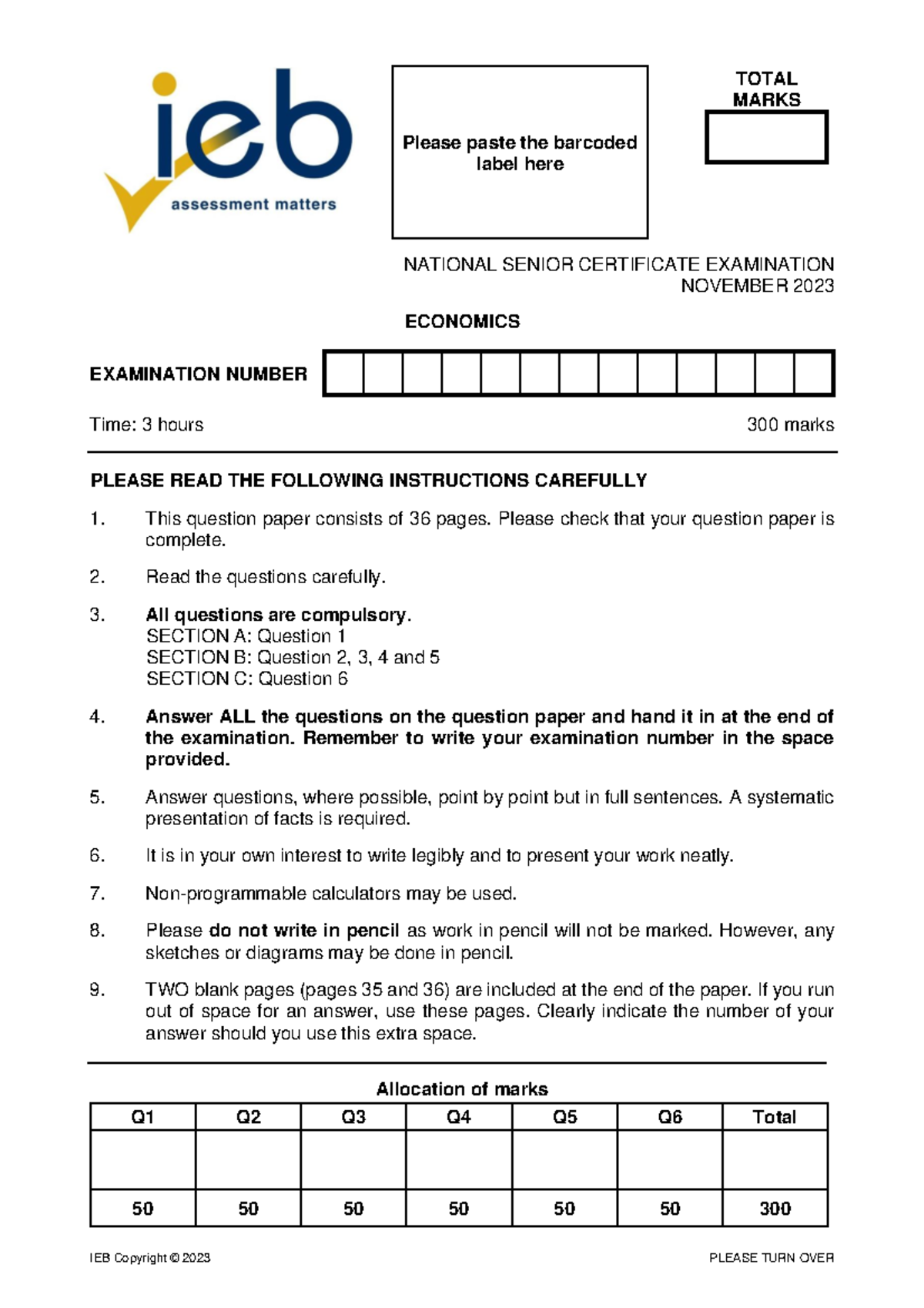 NSC Economics 2023 - November Final Exam Past Paper Review - Studocu