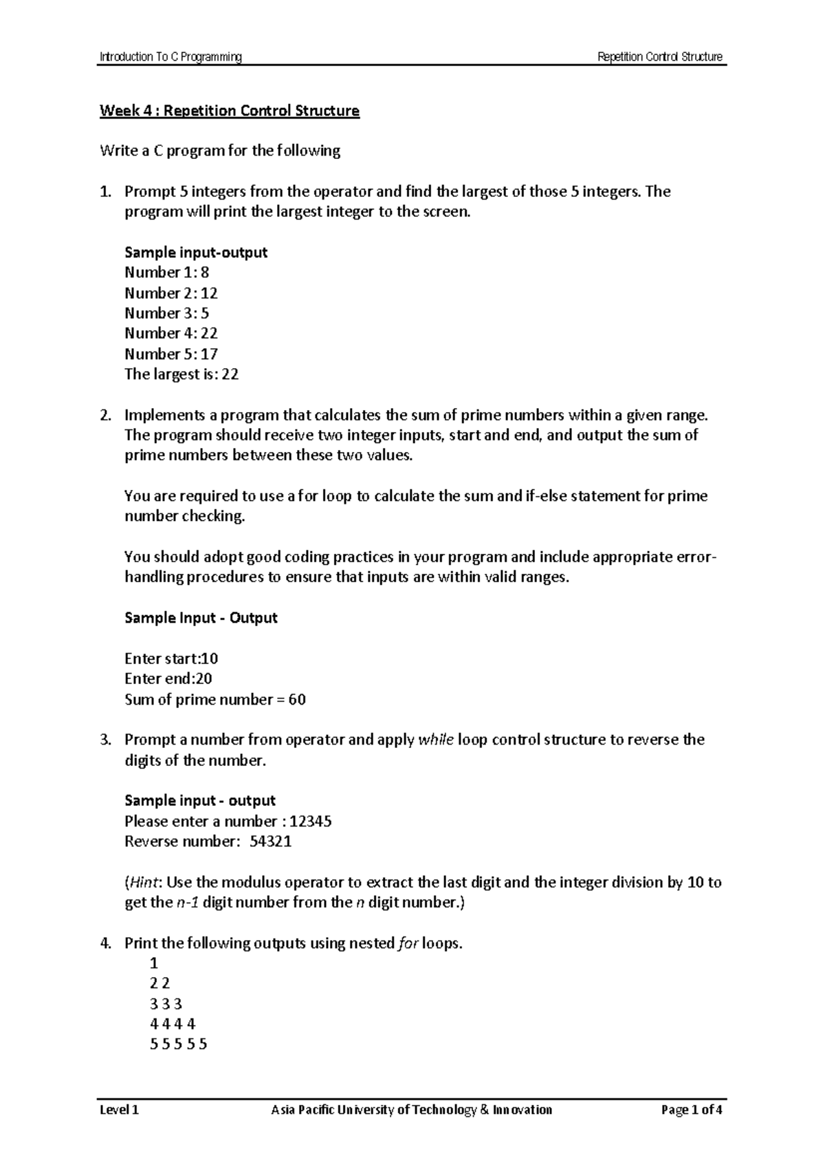 Week 5 - Control Structures: Repetition Exercises in C Programming ...