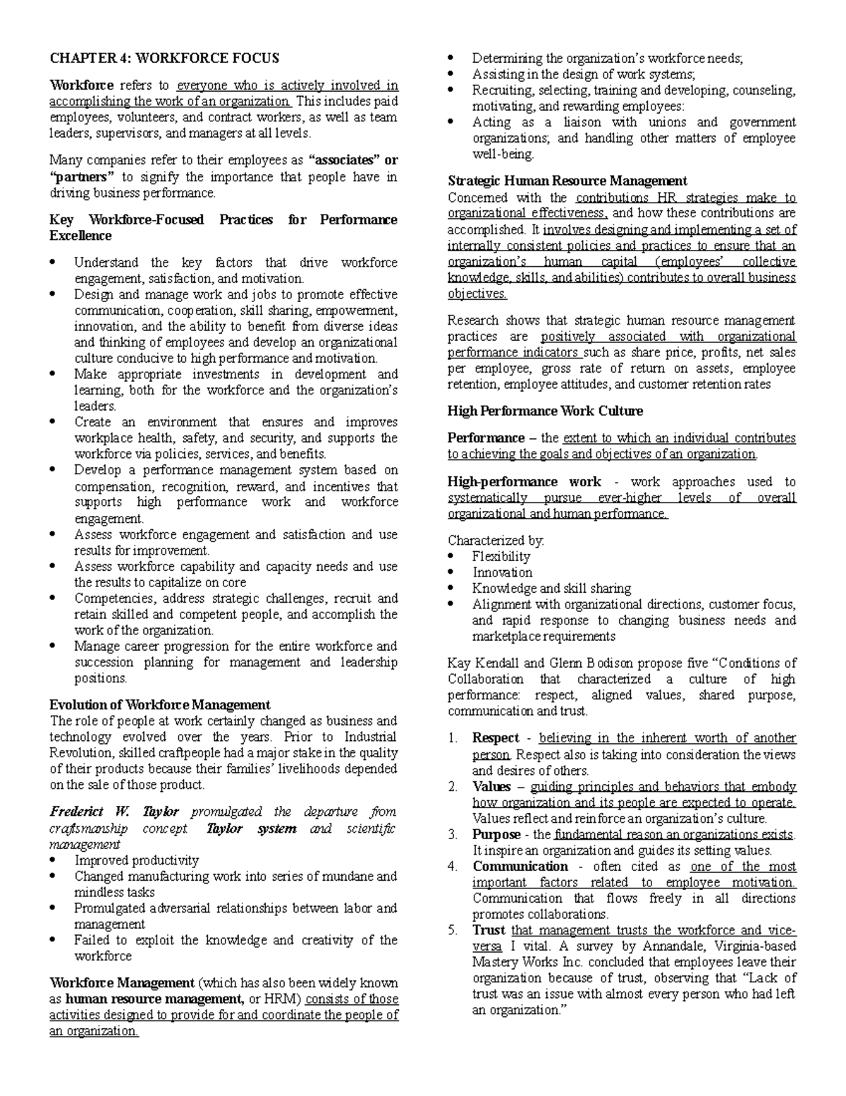 TQM Chapter 4: Notes on Workforce Focus & Engagement Strategies - Studocu