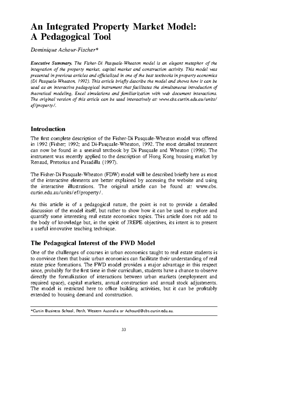 Integrated Property Market Model: A Pedagogical Tool (WEEK 1) - Studeersnel