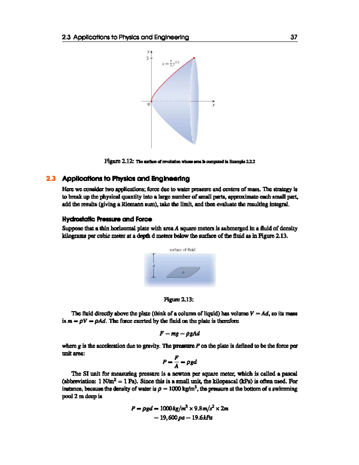 2.3 Applications to Physics and Engineering: Hydrostatics and Mass ...