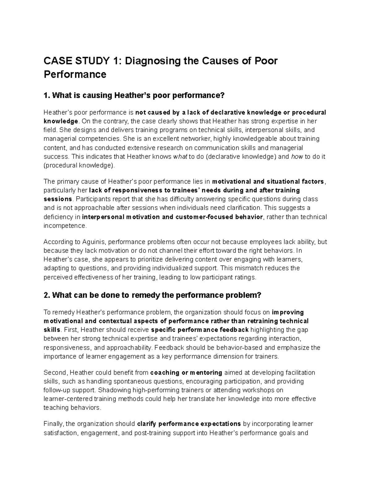 MGT1134E Case Study Analysis: Diagnosing Performance Issues and ...