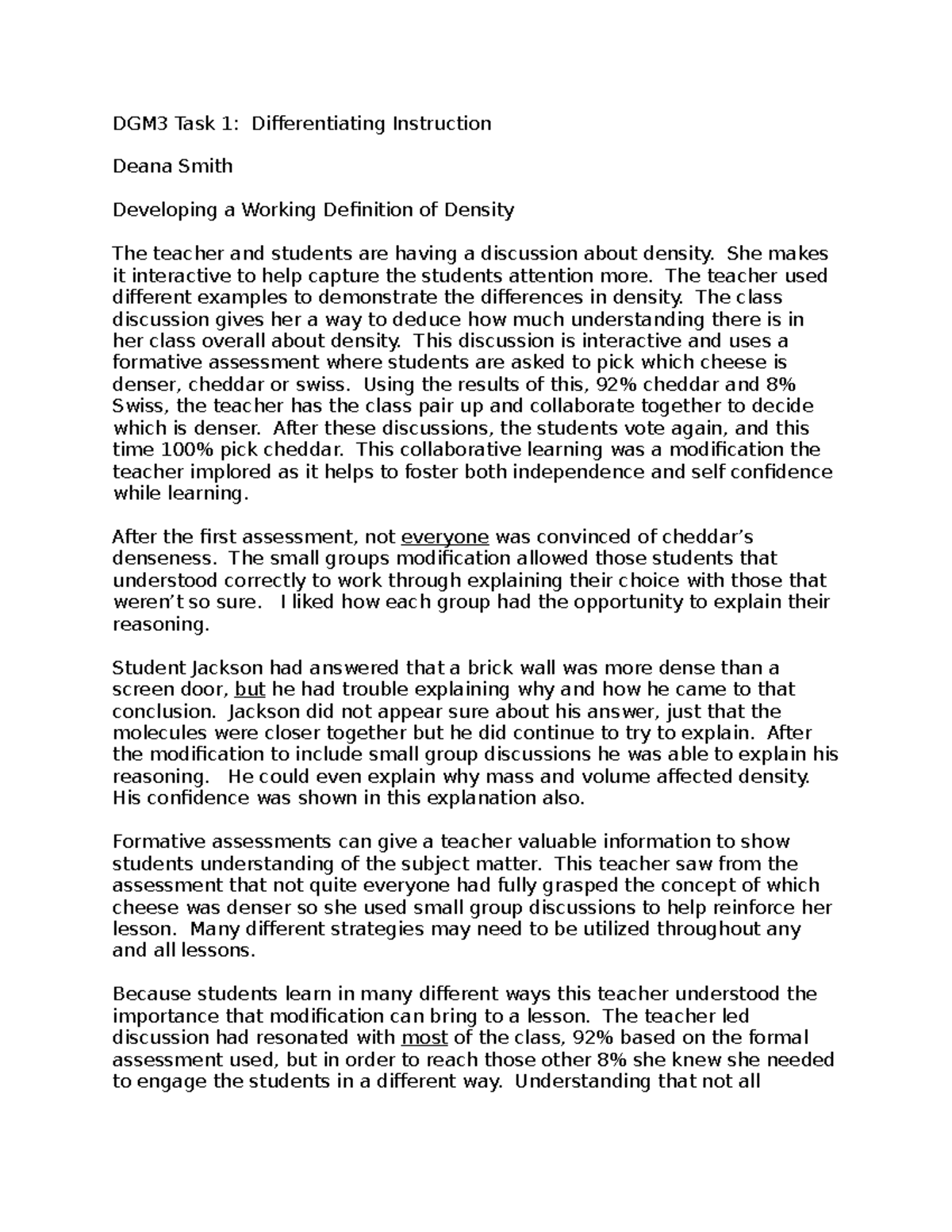 DGM3 Task 1 - Effective Strategies for Differentiating Instruction - Studocu