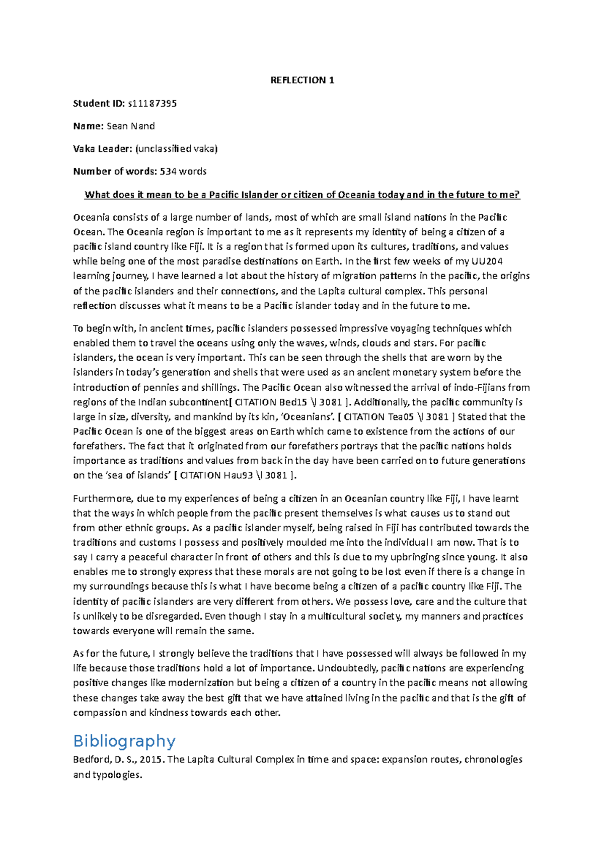 Reflection 1 - assignment - REFLECTION 1 Student ID: s Name: Sean Nand ...